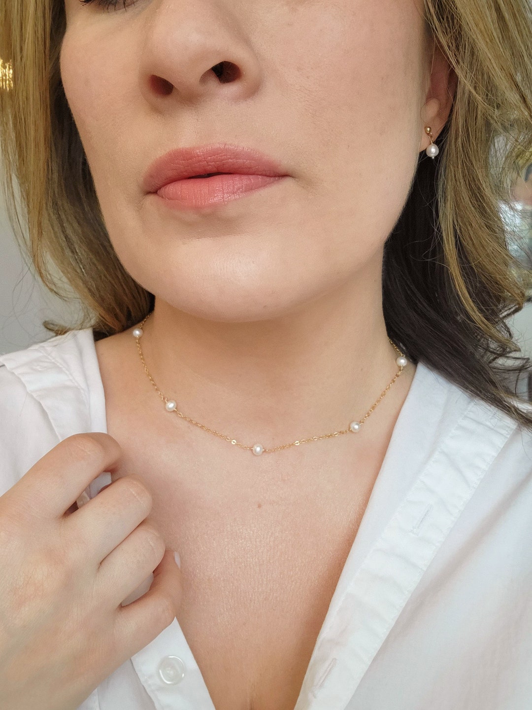 Floating Pearl Necklace 14K Gold Filled or 925 Silver Dainty - Etsy