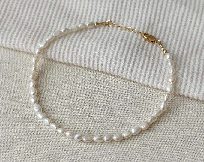 Freshwater Pearl Bracelet, 14K Gold Filled Beaded Pearl Bracelet ...
