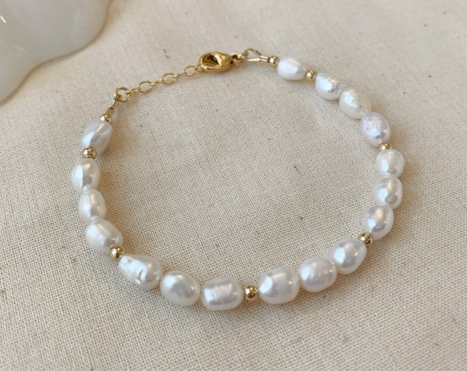 Freshwater Pearl Bracelet, 14K Gold Filled Beaded Pearl Bracelet ...