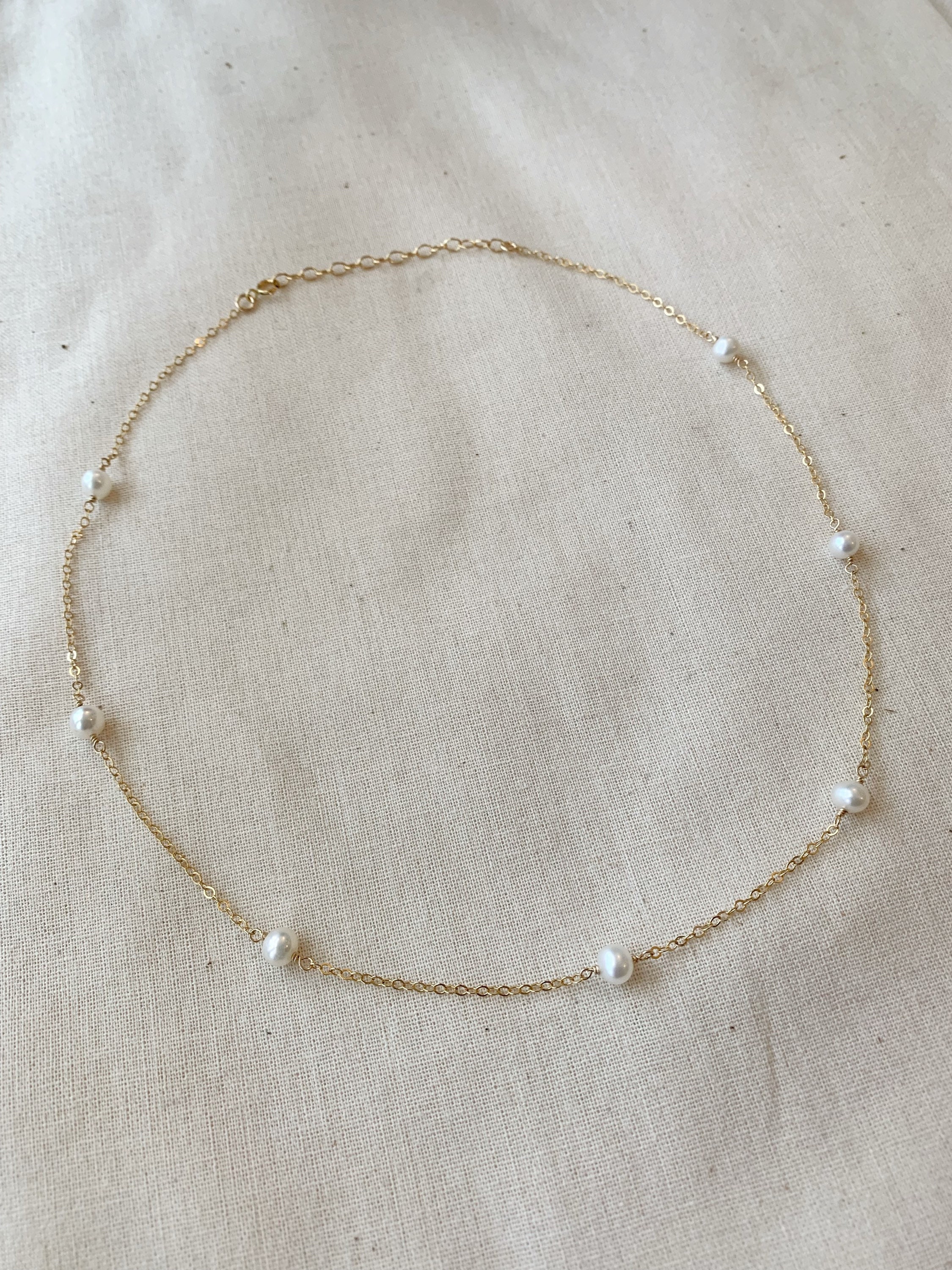 Floating Pearl Necklace, 14K Gold Filled or 925 Silver Dainty Round ...