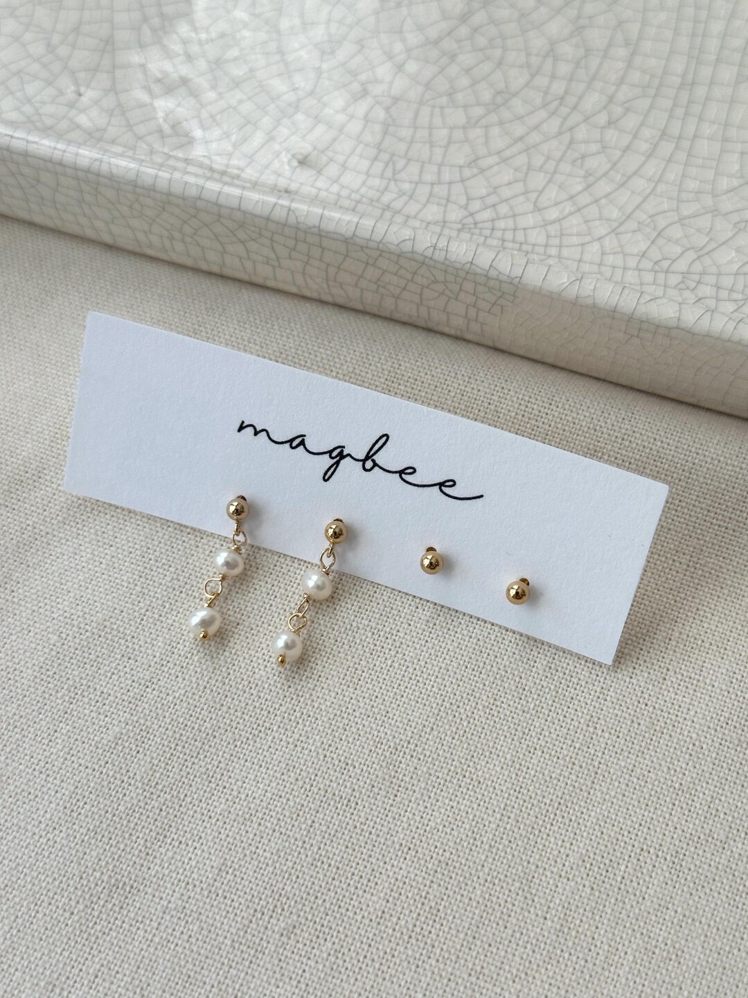 Dangly Pearl Stud Earring Stack, 14K Gold Filled Freshwater Pearl ...