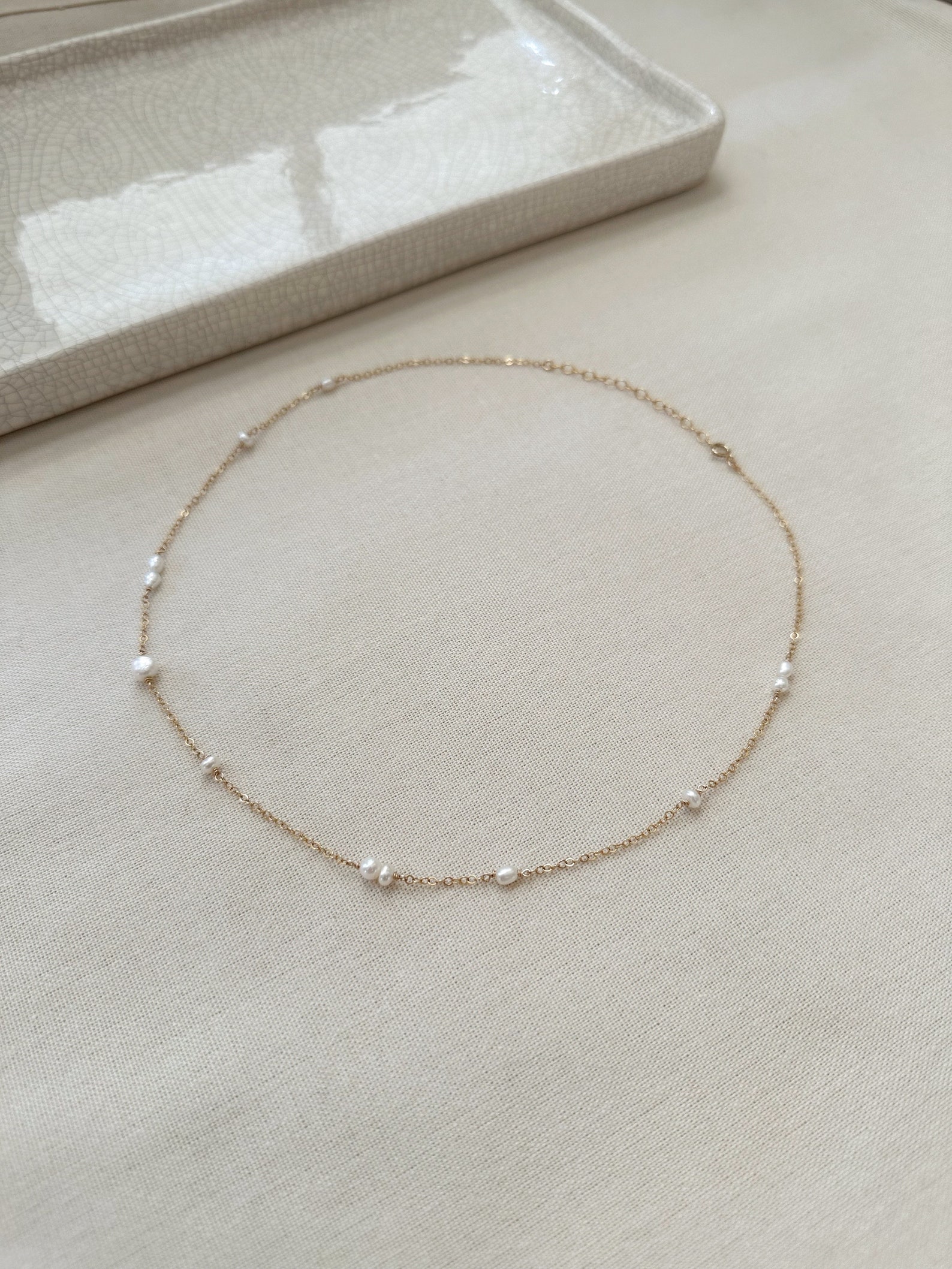 Dainty Mixed Pearl Necklace, 14K Gold Filled Uneven Pearl Necklace, Real Pearl Necklace ...
