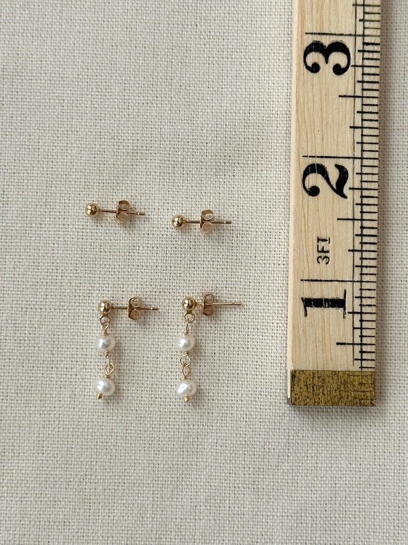 Dangly Pearl Stud Earring Stack, 14K Gold Filled Freshwater Pearl ...
