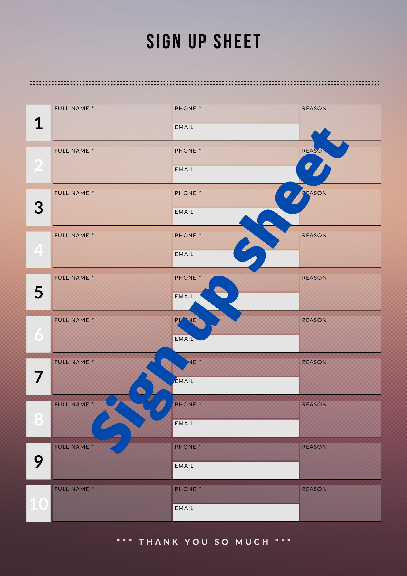 Minimal Event Sign up Sheet Planner - Etsy