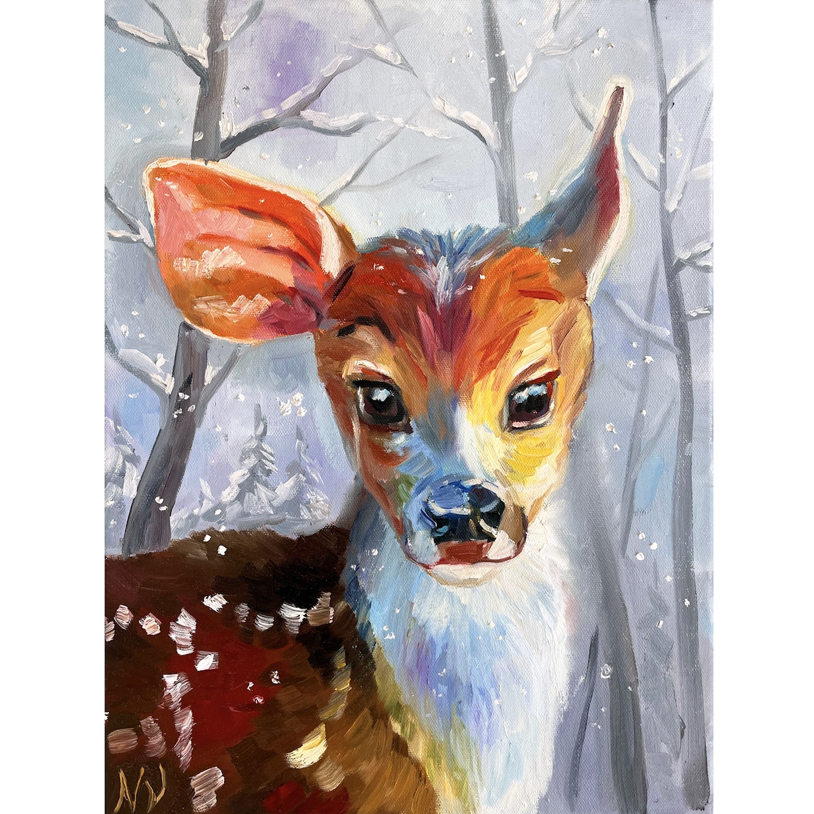 Fawn Painting Deer Original Art Nursery Wall Art Animal Oil - Etsy