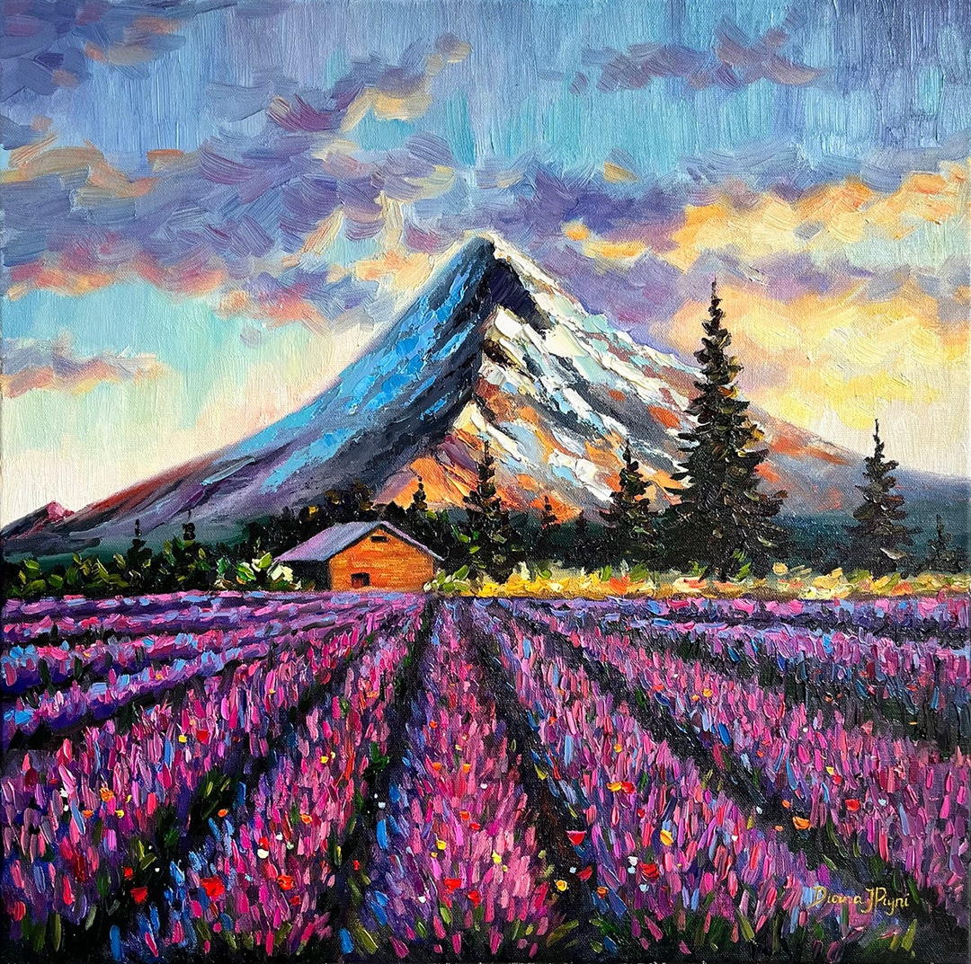 Mount Hood Painting Lavender Original Art Oregon Oil Impasto - Etsy