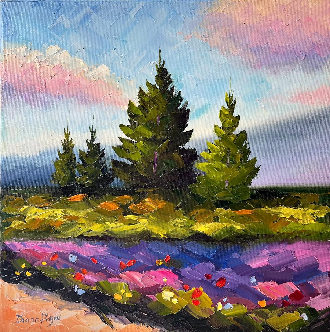 Lavender Valley Oil Painting: Oregon Landscape Art, 12" Impasto Canvas ...