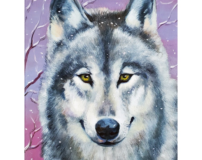 Wolf Painting Animal Original Art Wildlife Painting Winter Pet Wall Art ...