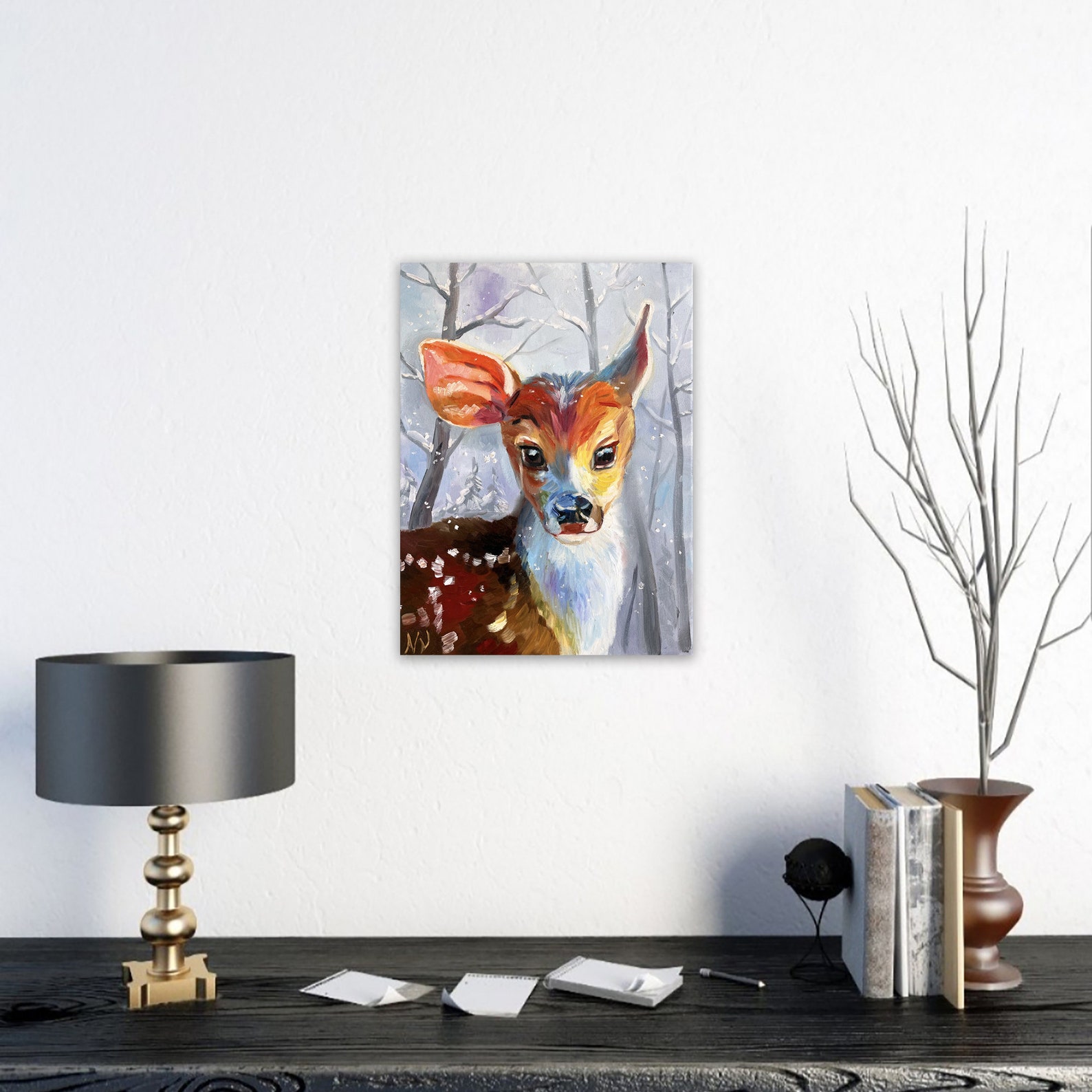 Fawn Painting Deer Original Art Nursery Wall Art Animal Oil - Etsy