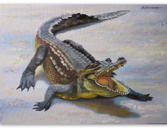 Alligator Painting Animal Original Art Crocodile Hand Painted Oil ...