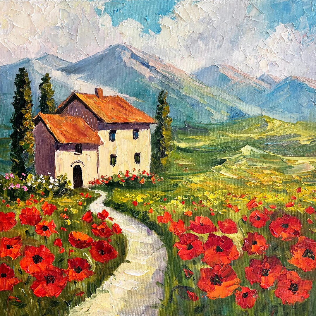 Italy Painting Tuscany Original Art Poppy Field Impasto Oil Painting ...