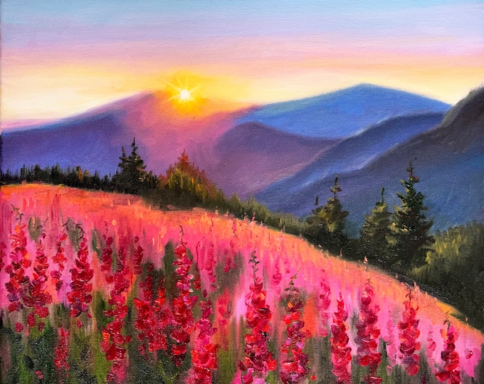 Colorado Painting Fireweed Original Art Rocky Mountains Oil Painting ...
