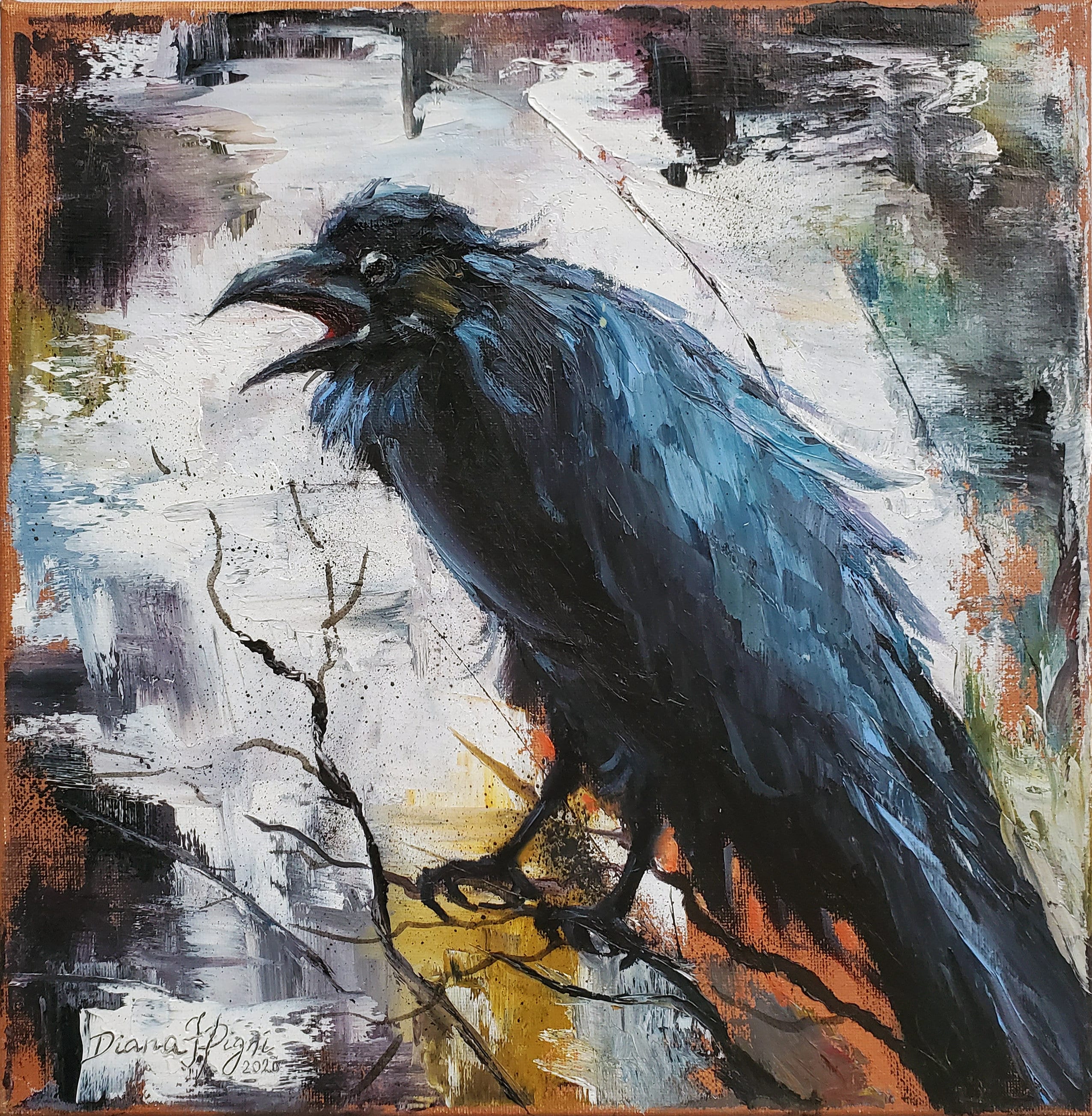 Original Oil Painting Bird Art Raven for Decor Walls or Gift Ideas ...