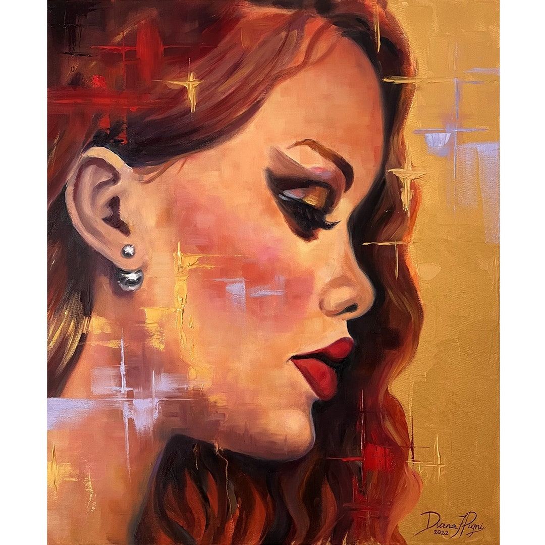 Original Woman Portrait Oil Painting: Golden Canvas Art (24x20) - Etsy