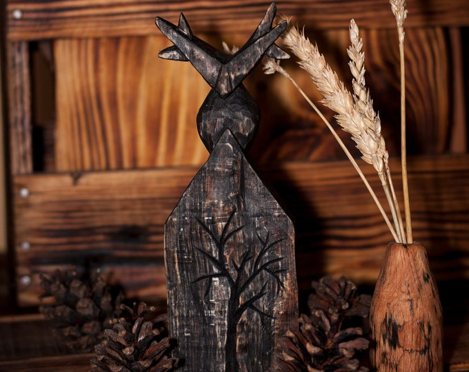 Celtic Idol Cernunnos /horned Black Idol / Wooden Druid God / - Etsy