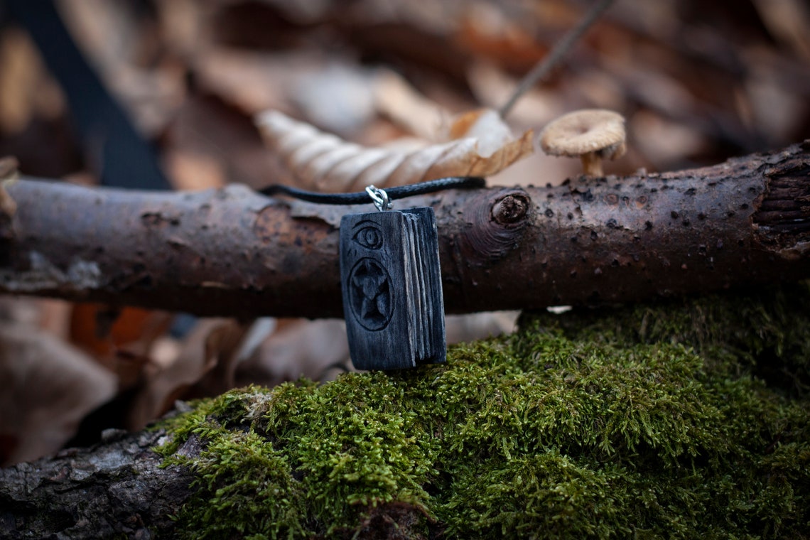 Wooden pendant Spell Book/ Witch Pendant/ Magic Book/ Wiccan | Etsy