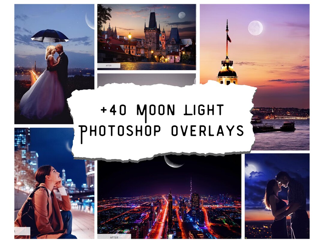 40 Moonlight Photoshop Overlays High-resolution PNG Effects Celestial ...