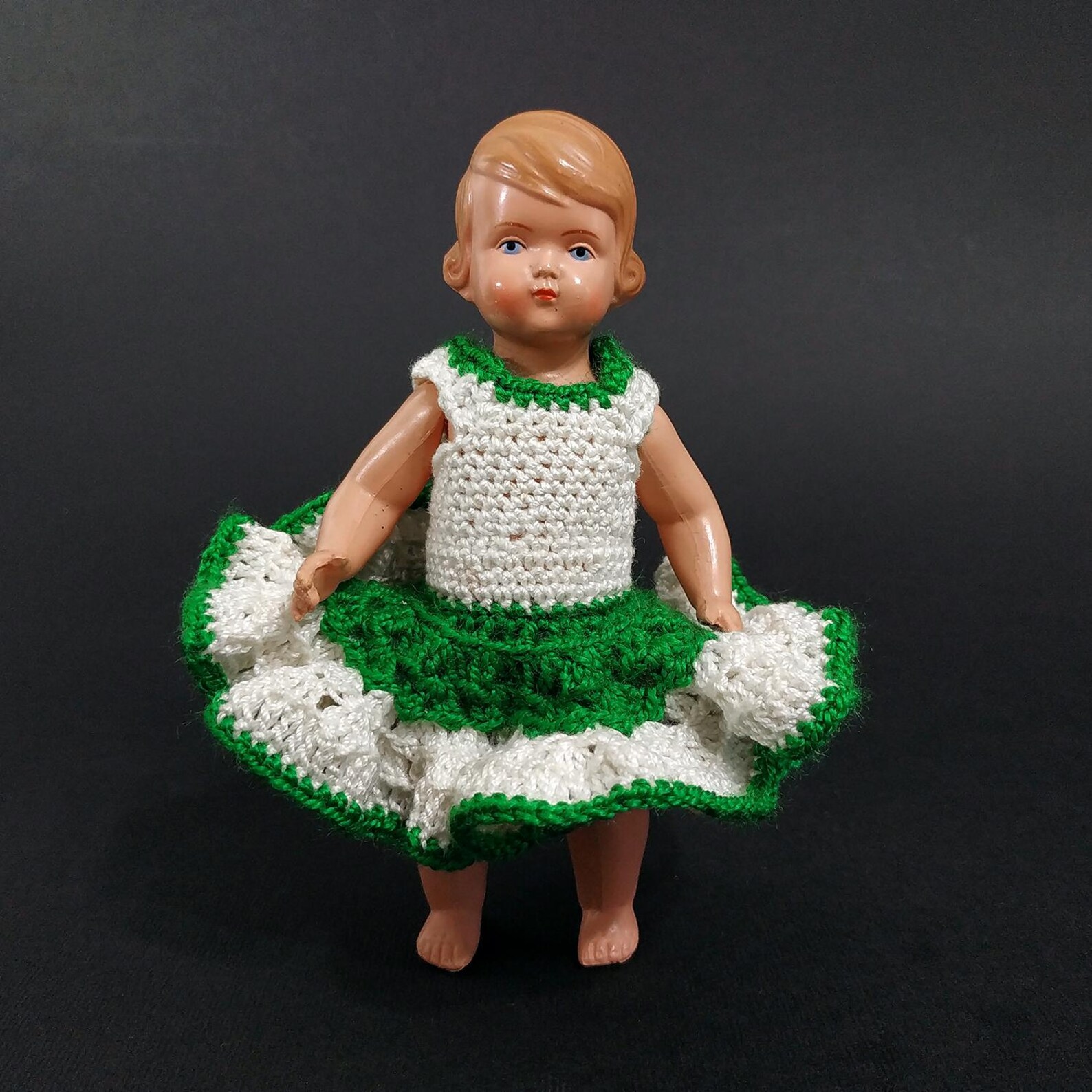 SCHILDKROT © Antique German Celluloid Miniature Doll W. Molded Hair. 5.5". Circa 1952 - Etsy