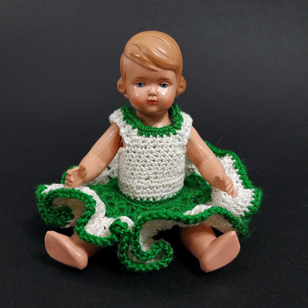 SCHILDKROT © Antique German Celluloid Miniature Doll W. Molded Hair. 5.5". Circa 1952 - Etsy