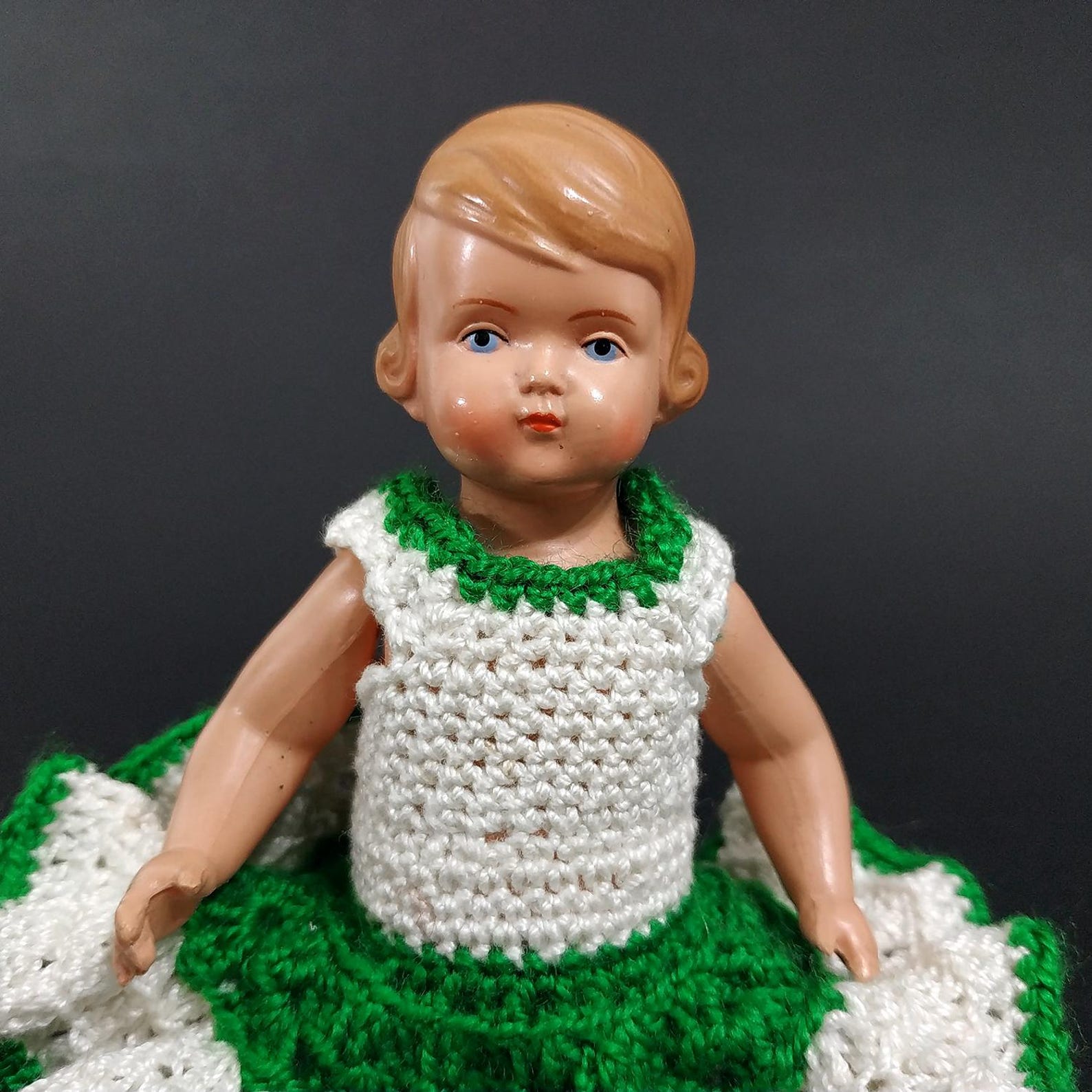 SCHILDKROT © Antique German Celluloid Miniature Doll W. Molded Hair. 5.5". Circa 1952 - Etsy
