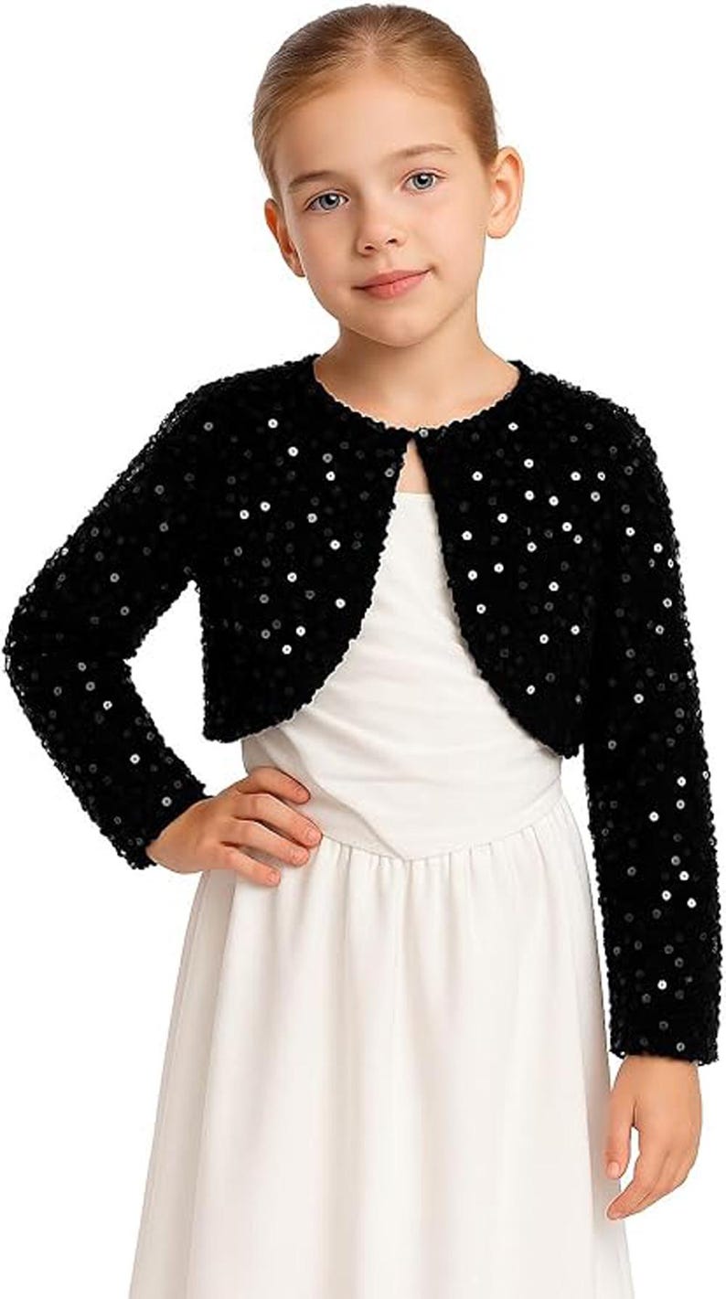 Girls Black Sequin Velvet Flower Girl Bolero Jacket Shrug Coat - Etsy