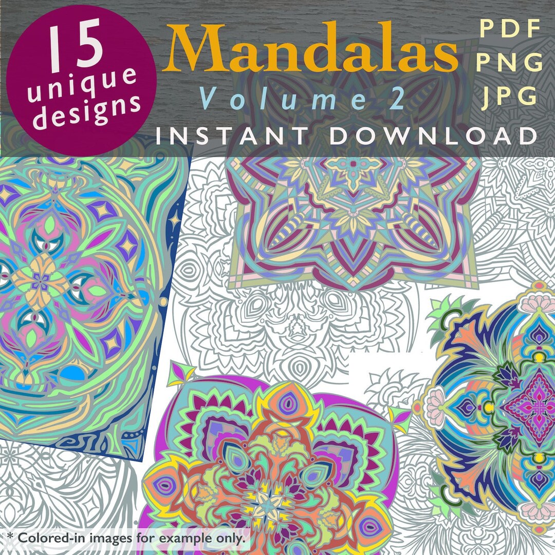 Printable Coloring Pages. Mandalas Vol 2: Digital Download of PDF JPG ...