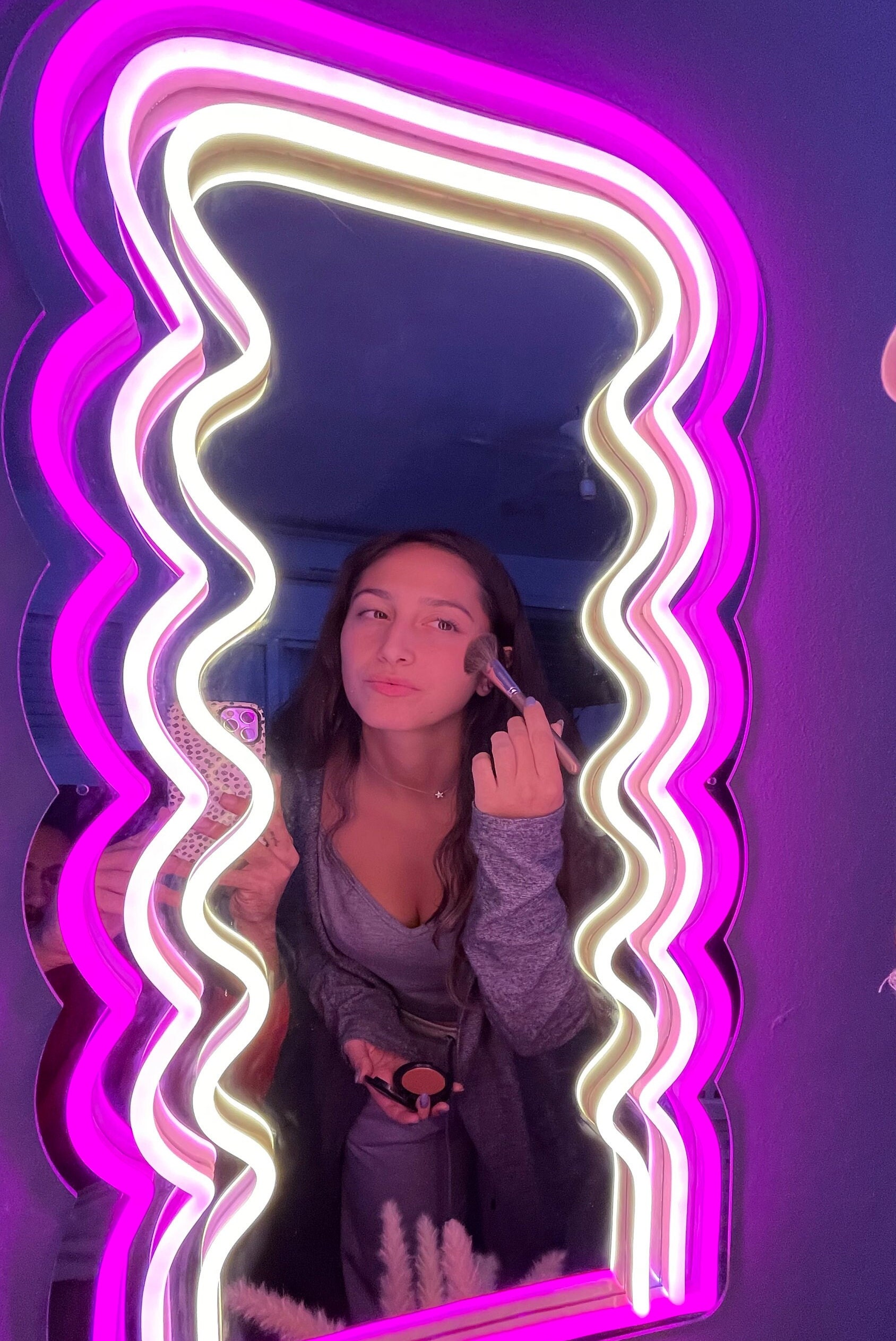 Wavy Pink Neon Mirror Glowing Mirror Led Neon Sign Light up | Etsy