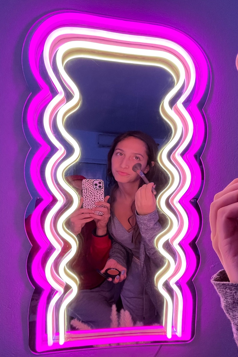 Wavy Pink Neon Mirror Glowing Mirror Led Neon Sign Light up | Etsy