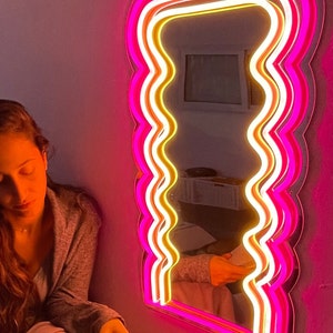 Wavy Pink Neon Mirror Glowing Mirror Led Neon Sign Light up - Etsy