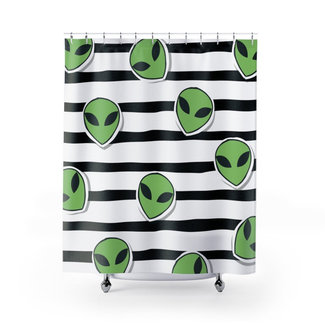 Alien White Stripes Shower Curtains - UFO Alternative Home Decor - Goth ...