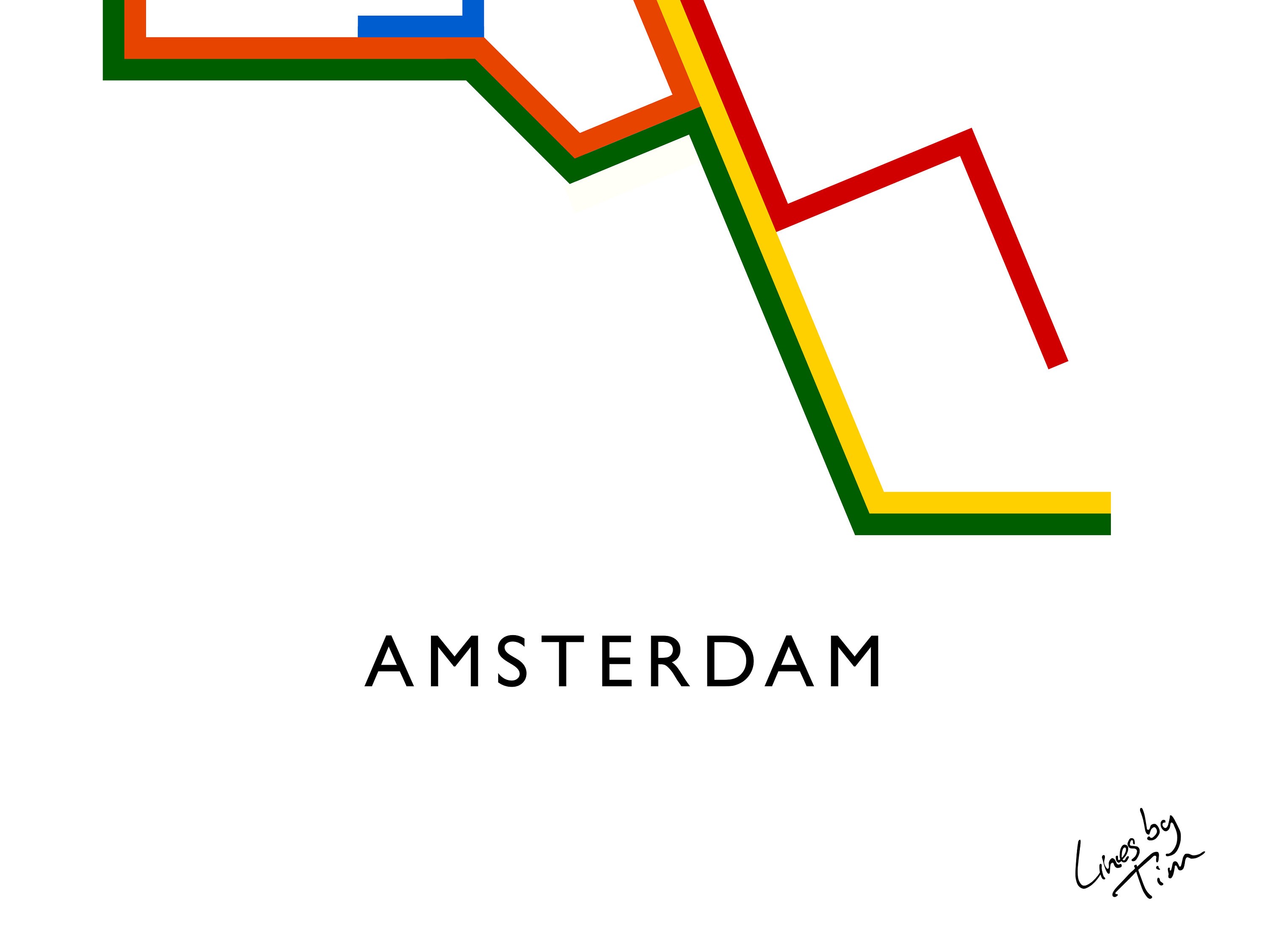 Amsterdam Metro Map in Retro Style as Minimal Line Art for Home ...
