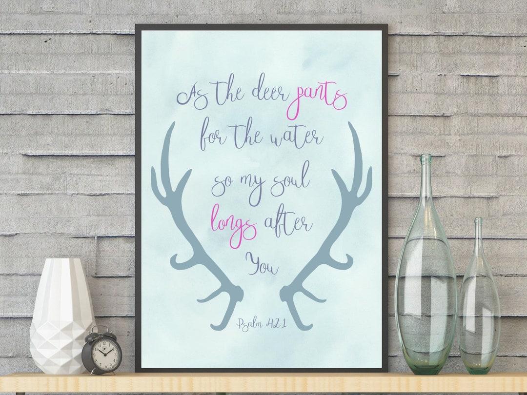Bible Verse Psalm 42:1 Watercolour Deer Antlers Wall Art for Home Decor ...