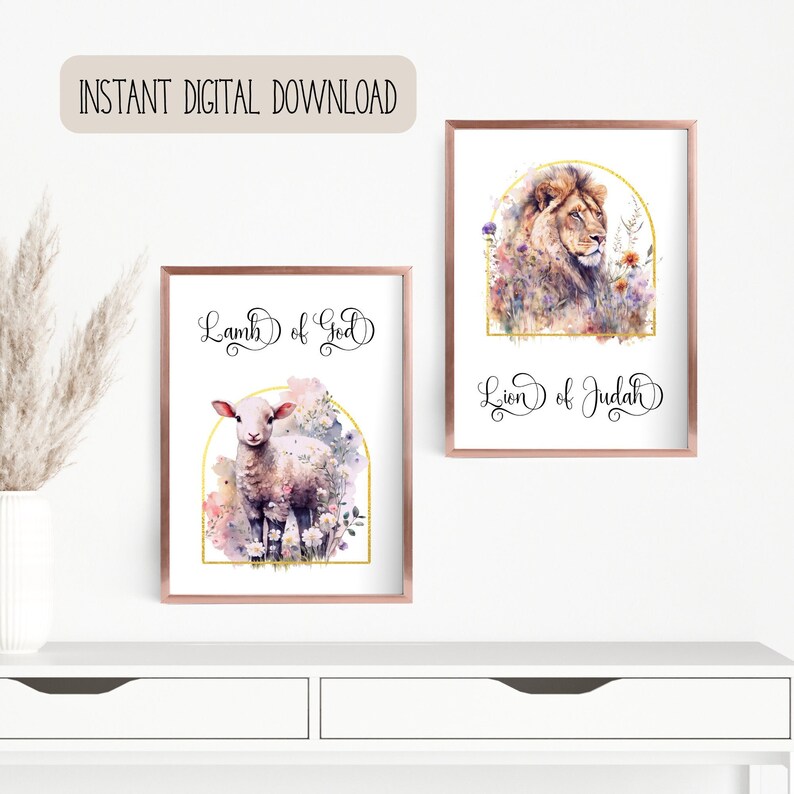 Lion and Lamb Bible Verse Digital Art Printable Christian Home Décor ...
