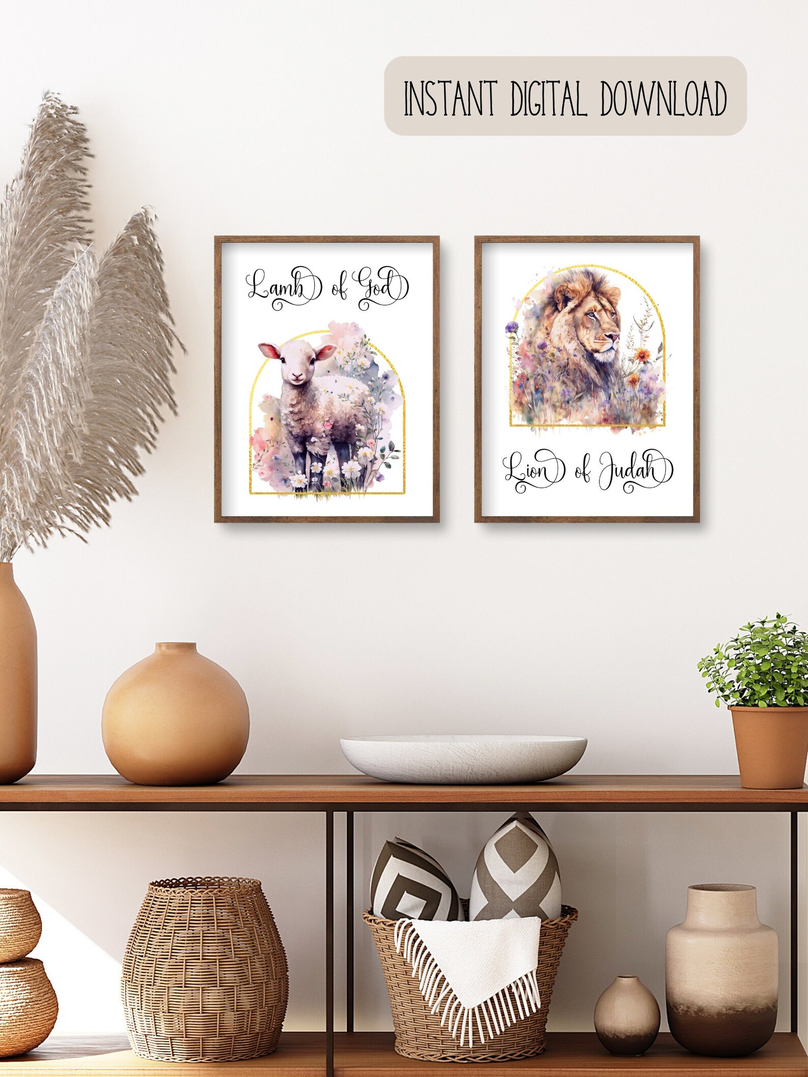 Lion and Lamb Bible Verse Digital Art Printable Christian Home Décor ...