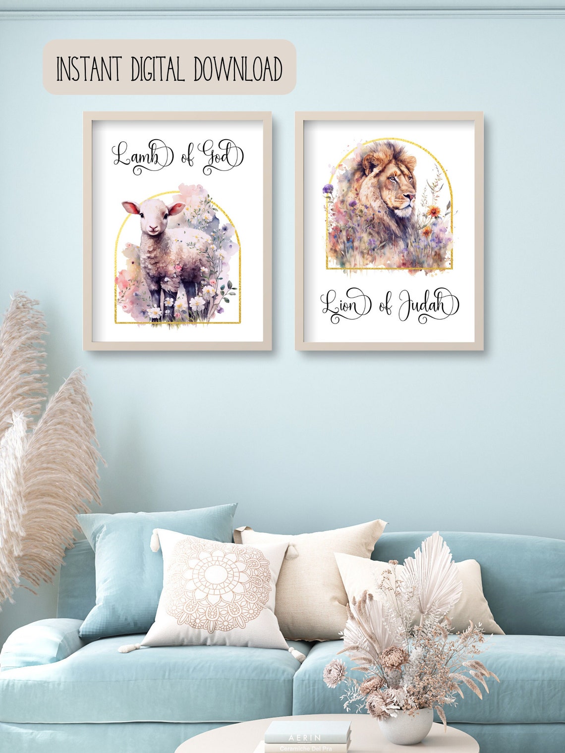 Lion and Lamb Bible Verse Digital Art Printable Christian Home Décor ...