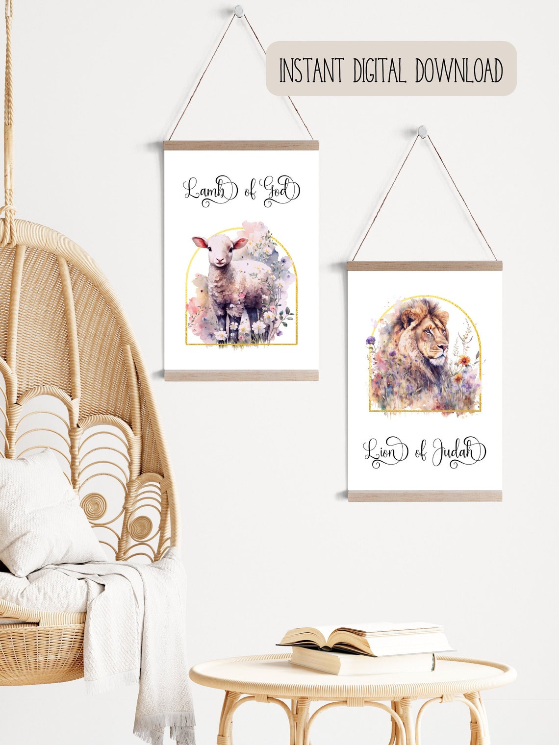 Lion and Lamb Bible Verse Digital Art Printable Christian Home Décor ...