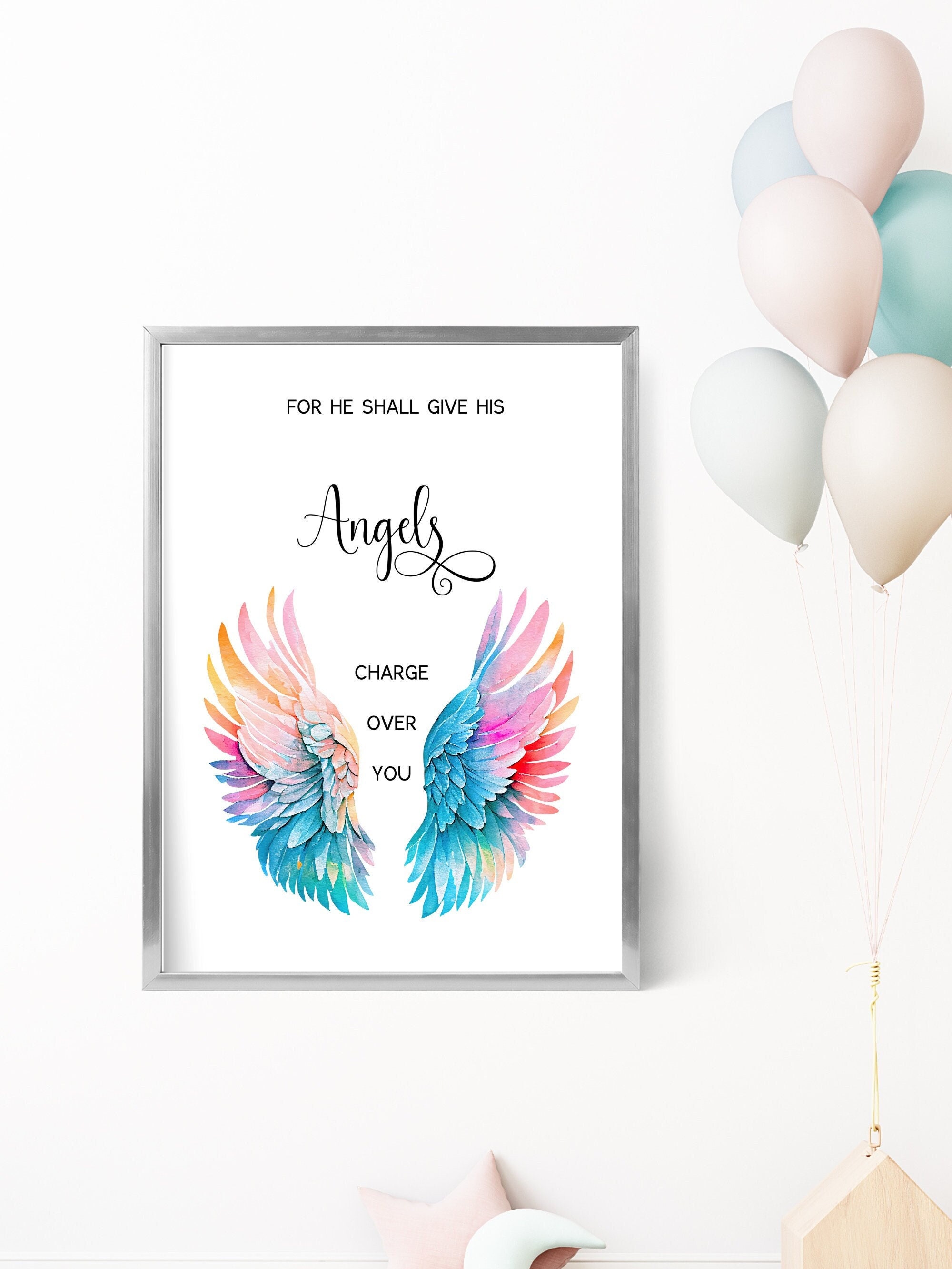 Angel Wings Psalm 91:11 Bible Verse Digital Wall Art Nursery Print ...