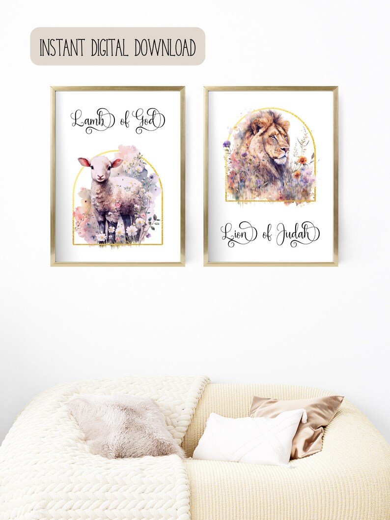 Lion and Lamb Bible Verse Digital Art Printable Christian Home Décor ...
