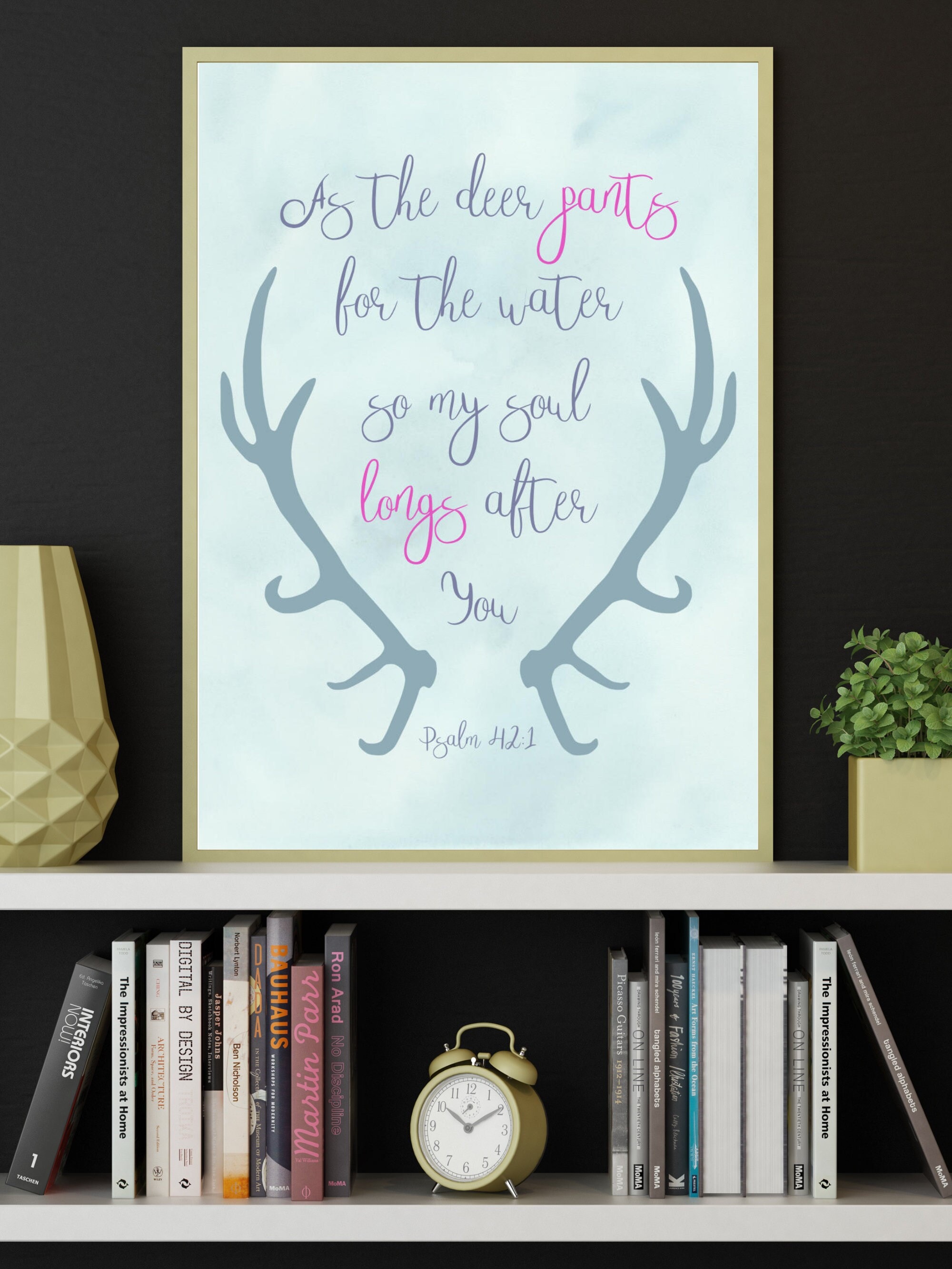 Bible Verse Psalm 42:1 Watercolour Deer Antlers Wall Art for Home Decor ...