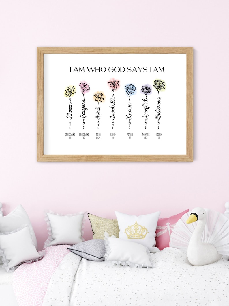Who God Says I Am Bible Verse Affirmations Digital Wall Art, Positive ...