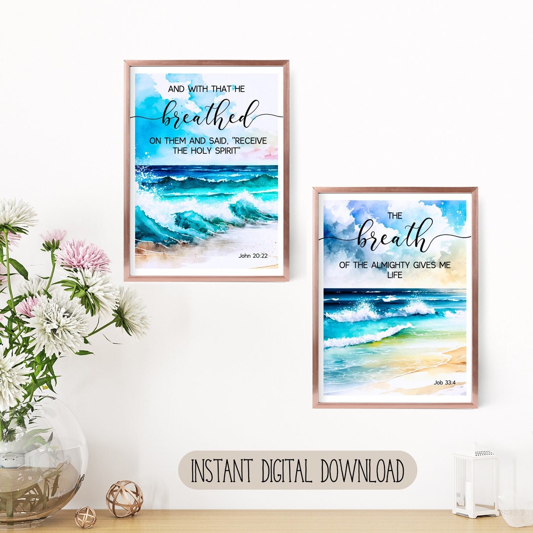 Breath of God Mindful Watercolour Seascape Scripture Digital Wall Art ...