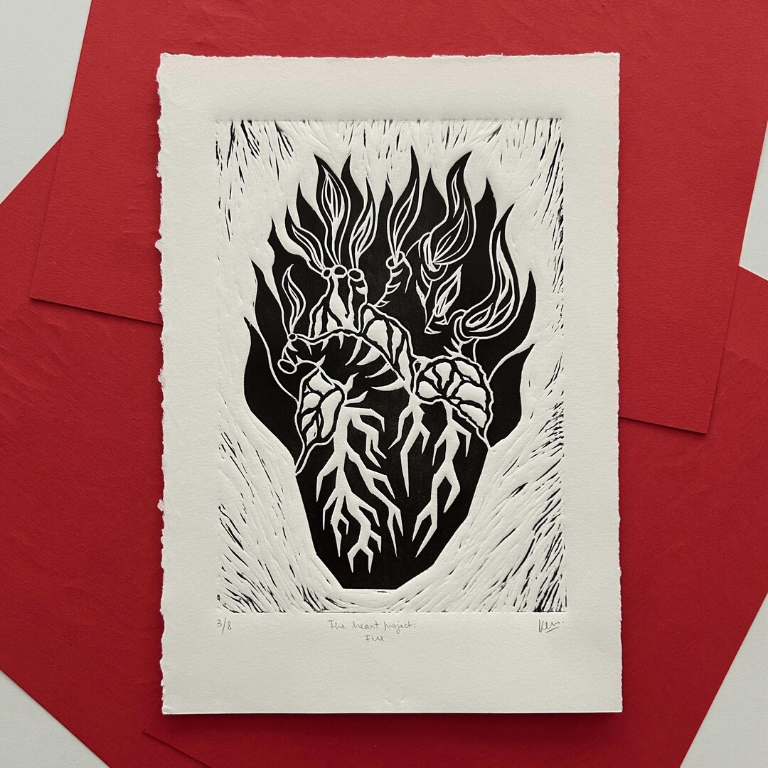 The Heart Project: FIRE | Original Limited Edition Linocut Print - Etsy