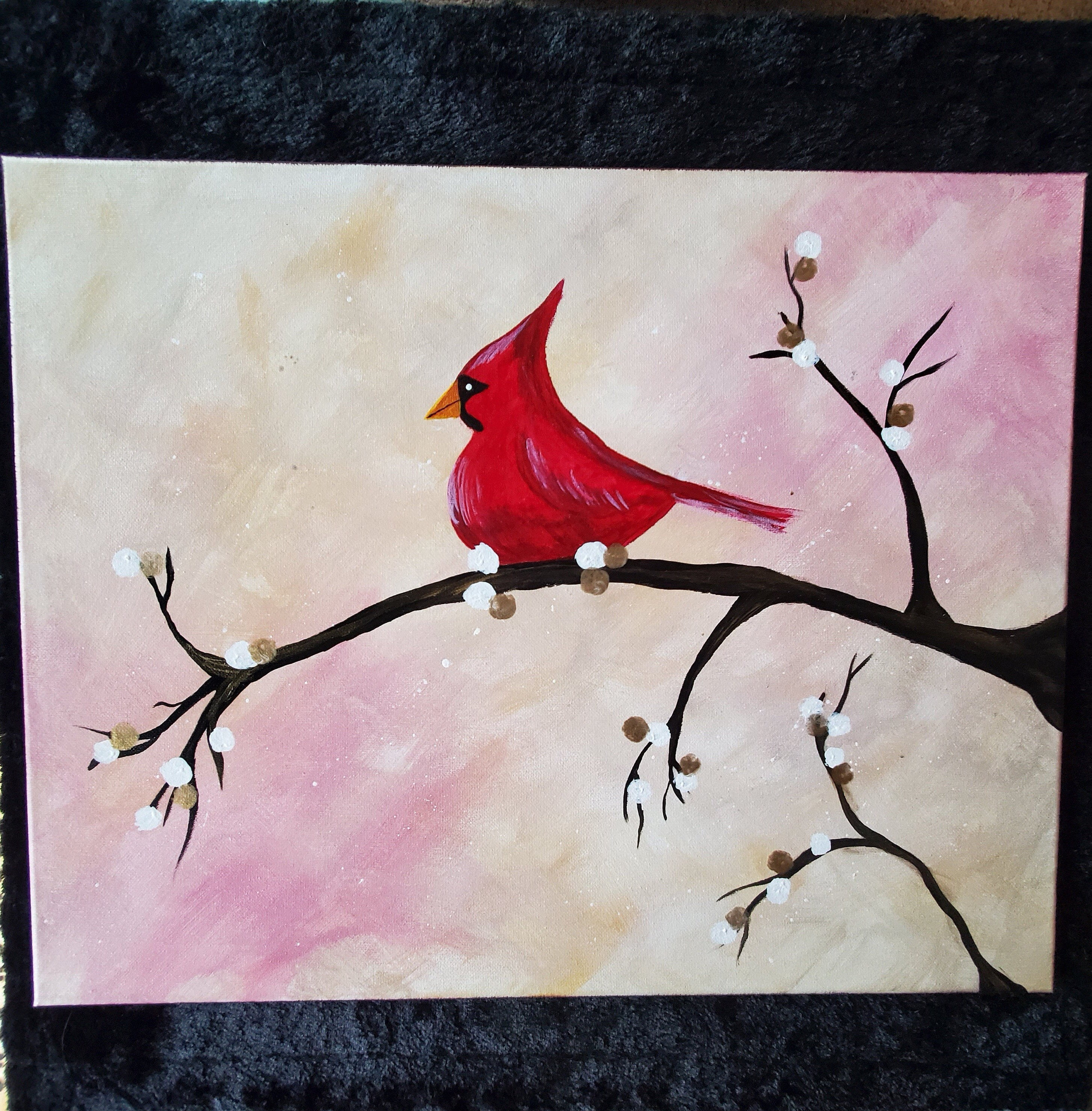 Cardinal Acrylic Painting, Bird in Winter Painting, 16" X 20" Canvas ...