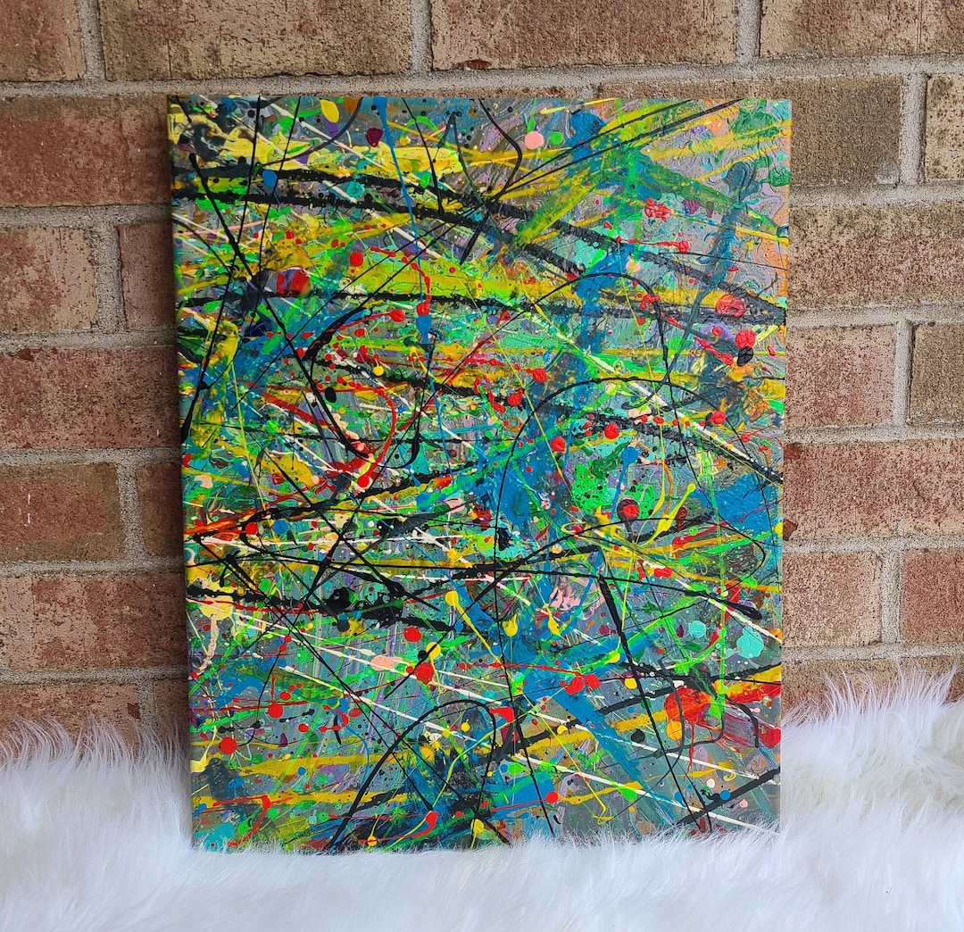 Blacklight Abstract Splatter Painting, Colorful, 16" X 20" Canvas, Neon ...