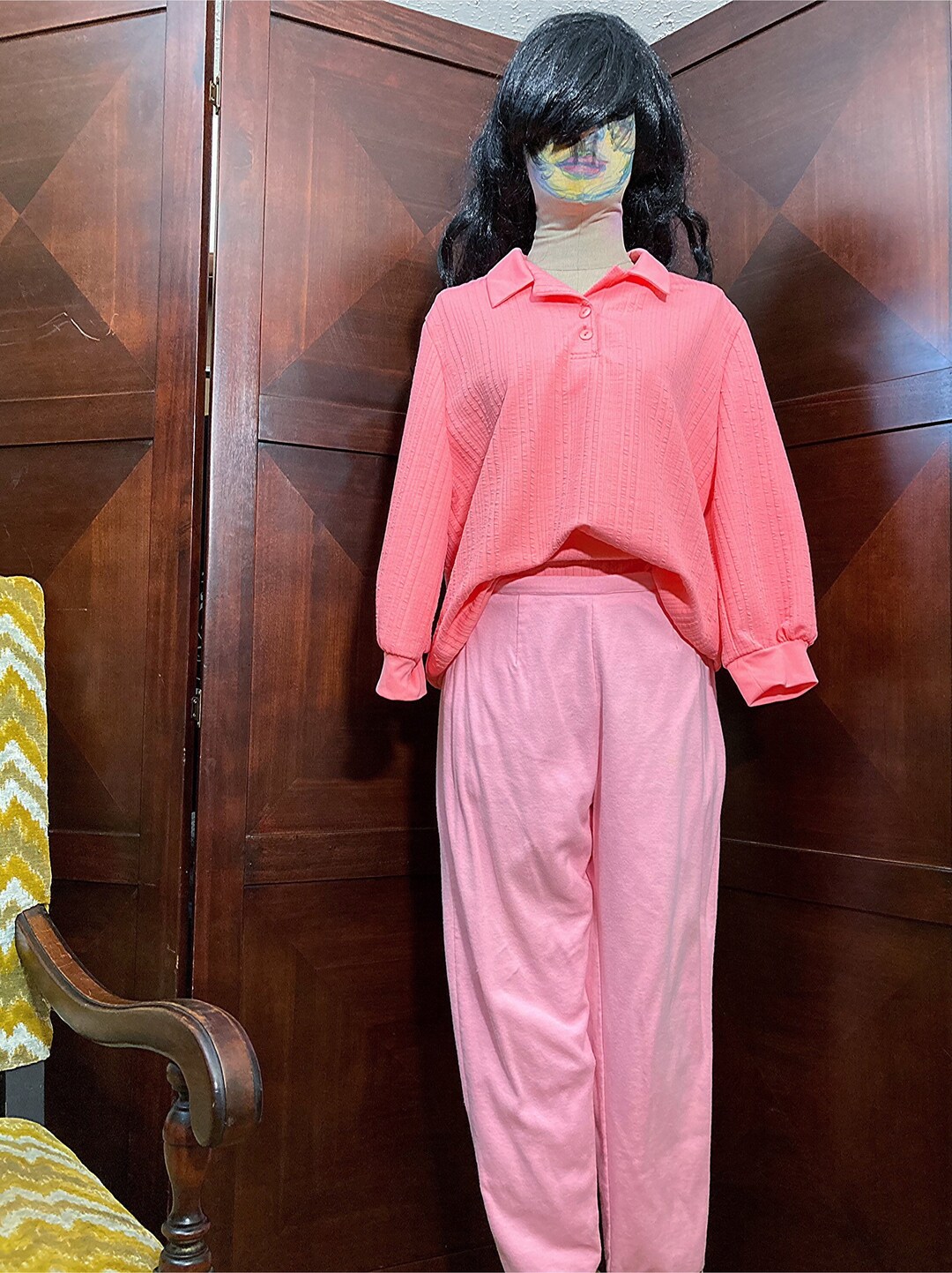 L-XL/ Vintage Pink Womens Polo Top, 80’s Oversized Light Neon Pink ...