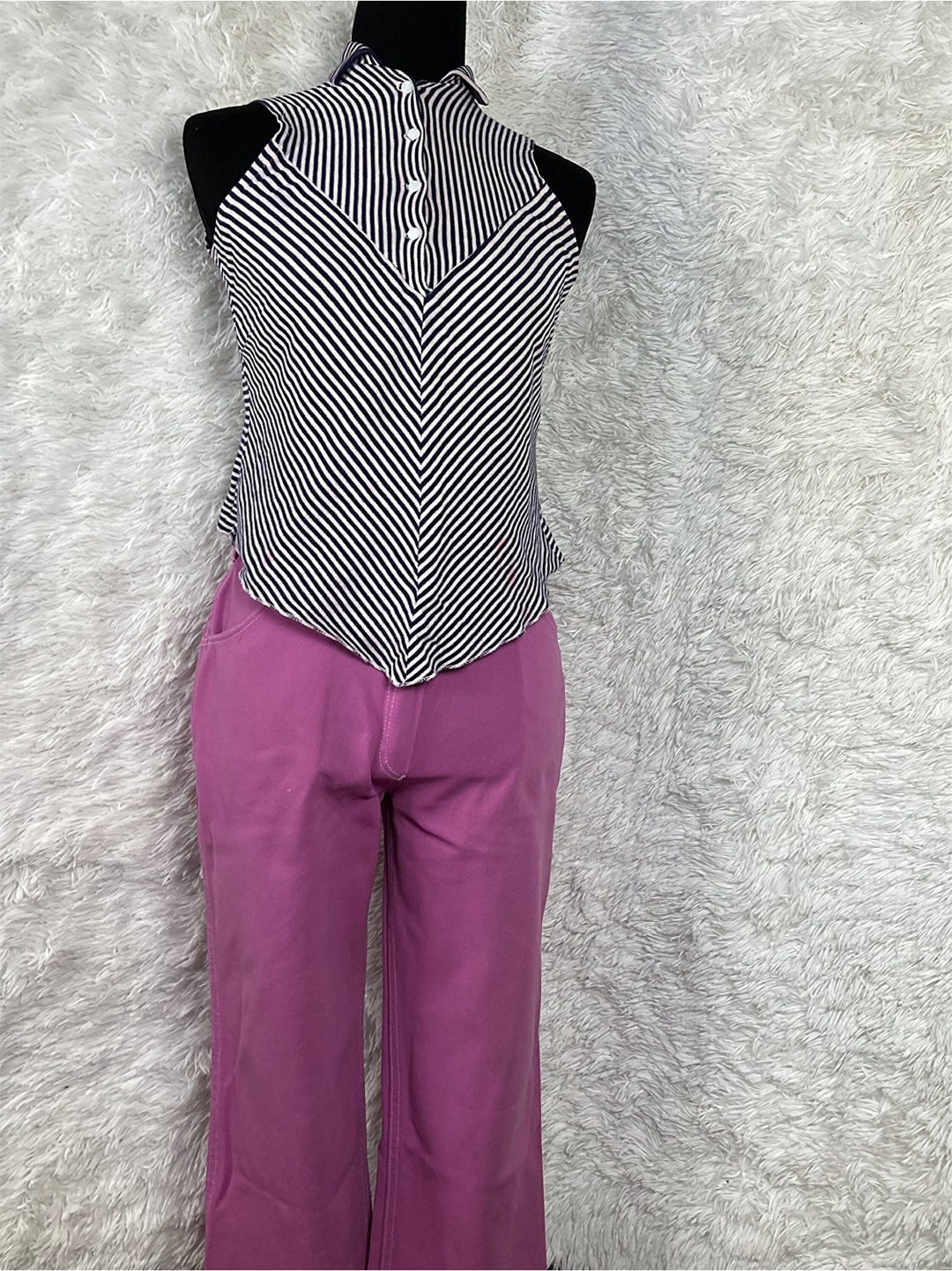 S/ Vintage 70’s Crop Top, Trippy Op Art Striped Button up Tank Top ...