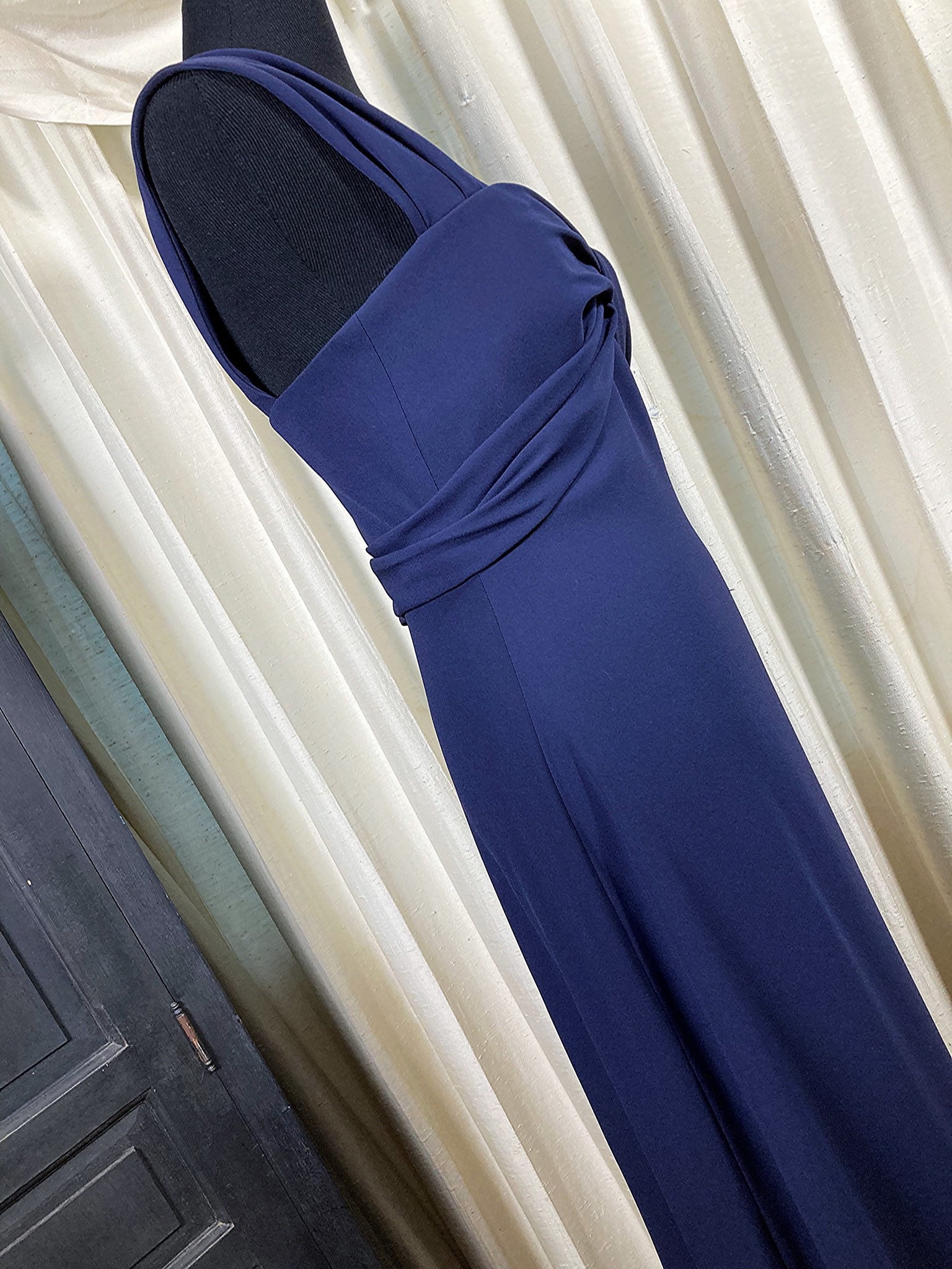 M/ Vintage Escada Midnight Blue Evening Gown, Sleeveless Draped Floor ...