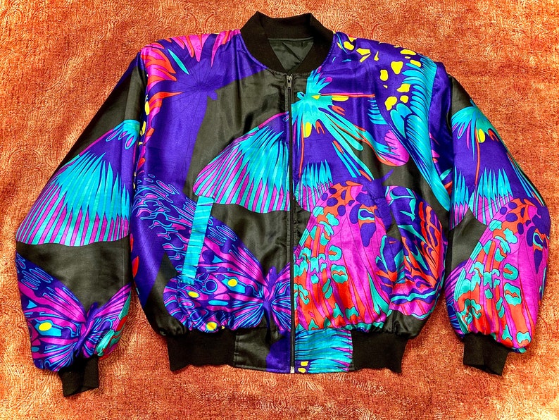 XL/ 80’s Color Block Butterfly Bomber Jacket/ Vintage Abstract Purple ...