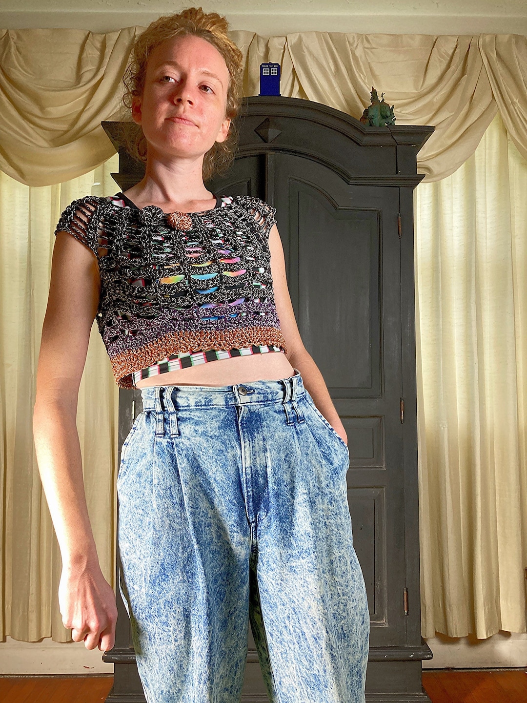 S/ Vintage Halloween Crop Top, Spooky Cute Spider Web Tank Top, Open ...