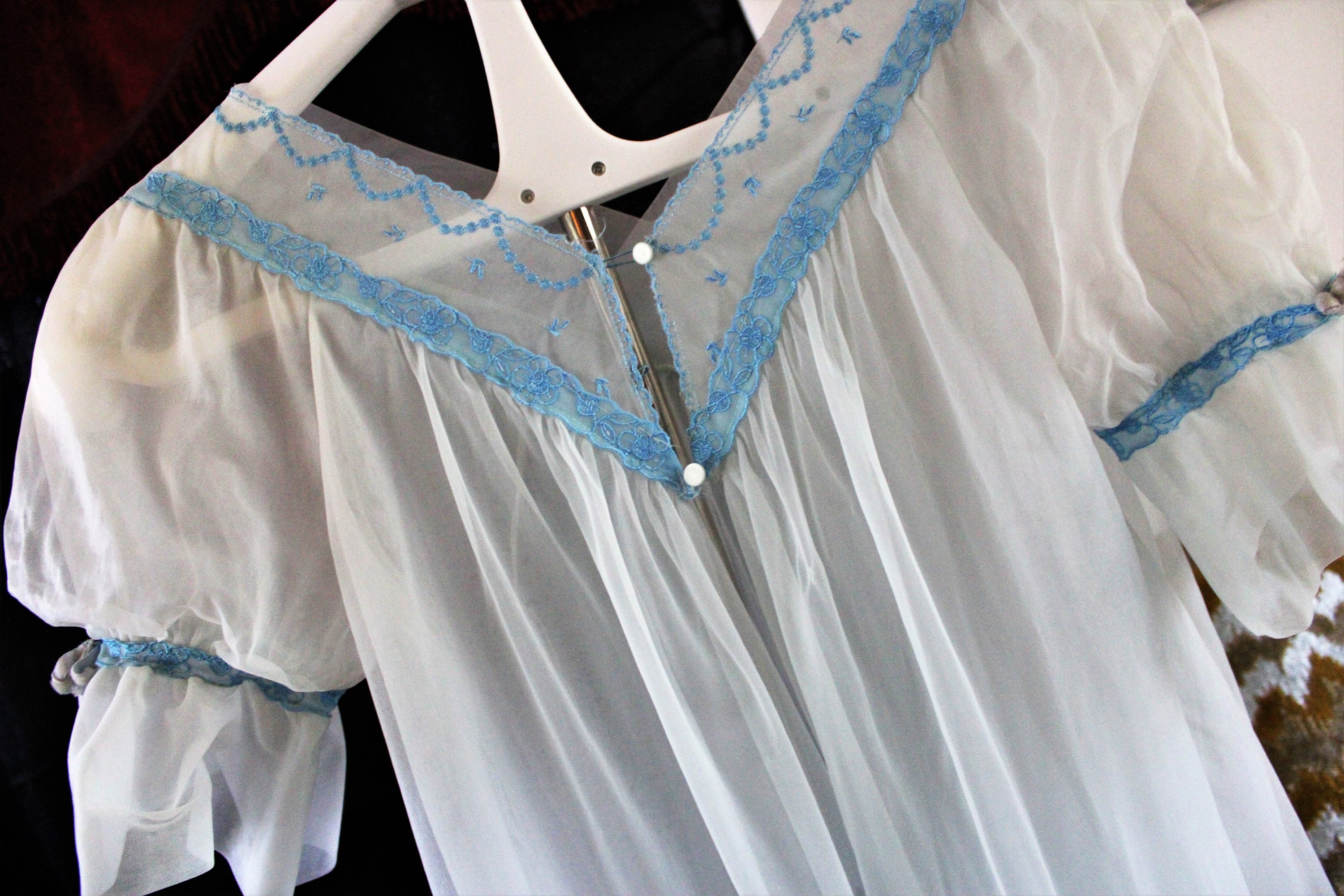 S/ Vintage Sheer Blue Nightgown, Gotham Lingerie Babydoll Nighty, Sheer ...